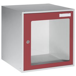 eurokraft basic Schlie&szlig;fachw&uuml;rfel, HxBxT 450 x 450 x 450 mm, Sichtfenstert&uuml;r, lichtgrau / feuerrot