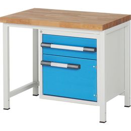 eurokraft pro Werkbank, Gestellbauweise Serie 8000, 1 Schublade 180 mm, 1 T&uuml;r 360 mm, BxT 1000 x 700 mm