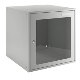 eurokraft basic Schlie&szlig;fachw&uuml;rfel, HxBxT 450 x 450 x 450 mm, Sichtfenstert&uuml;r, lichtgrau