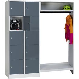 Wolf Schlie&szlig;fach-Garderobensystem Dresden, 2 Abteile links, 1 Garderobe, B 1670 mm, lichtgrau / basaltgrau