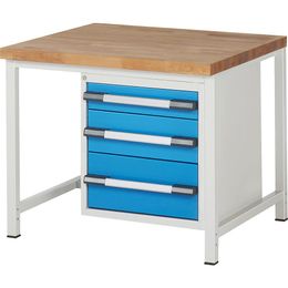 eurokraft pro Werkbank, Gestellbauweise Serie 8000, 3 Schubladen: 1 x 120, 1 x 180, 1 x 240 mm, BxT 1000 x 900 mm