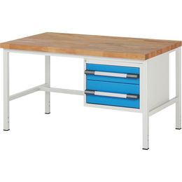 eurokraft pro Werkbank, Gestellbauweise Serie 8000, 2 Schubladen: 1 x 150 mm, 1 x 210 mm, BxT 1500 x 900 mm