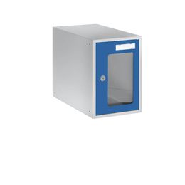 eurokraft basic Schlie&szlig;fachw&uuml;rfel, HxBxT 350 x 250 x 450 mm, Sichtfenstert&uuml;r, lichtgrau / enzianblau