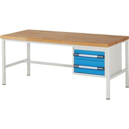 eurokraft pro Werkbank, Gestellbauweise Serie 8000, 2 Schubladen: 1 x 150 mm, 1 x 210 mm, BxT 2000 x 900 mm
