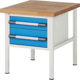 eurokraft pro Werkbank, Gestellbauweise Serie 8000, 2 Schubladen: 1 x 150 mm, 1 x 210 mm, BxT 750 x 900 mm