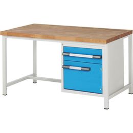eurokraft pro Werkbank, Gestellbauweise Serie 8000, 1 Schublade 180 mm, 1 T&uuml;r 360 mm, BxT 1500 x 900 mm