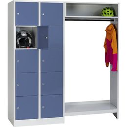 Wolf Schlie&szlig;fach-Garderobensystem Dresden, 2 Abteile links, 1 Garderobe, B 1670 mm, lichtgrau / taubenblau