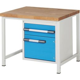 eurokraft pro Werkbank, Gestellbauweise Serie 8000, 1 Schublade 180 mm, 1 T&uuml;r 360 mm, BxT 1000 x 900 mm