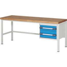 eurokraft pro Werkbank, Gestellbauweise Serie 8000, 2 Schubladen: 1 x 150 mm, 1 x 210 mm, BxT 2000 x 700 mm