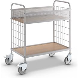 eurokraft pro B&uuml;ro-Etagenwagen, Tragf&auml;higkeit 150 kg, mit 2 Etagen, 4 Lenkrollen, 2 mit Doppelstopp, Rad-&Oslash; 125 mm