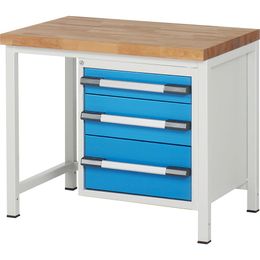 eurokraft pro Werkbank, Gestellbauweise Serie 8000, 3 Schubladen: 1 x 120, 1 x 180, 1 x 240 mm, BxT 1000 x 700 mm