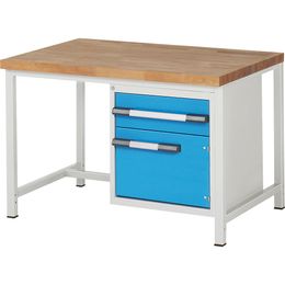 eurokraft pro Werkbank, Gestellbauweise Serie 8000, 1 Schublade 180 mm, 1 T&uuml;r 360 mm, BxT 1250 x 900 mm