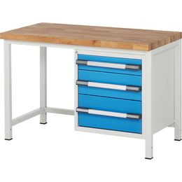 eurokraft pro Werkbank, Gestellbauweise Serie 8000, 3 Schubladen: 1 x 120, 1 x 180, 1 x 240 mm, BxT 1250 x 700 mm
