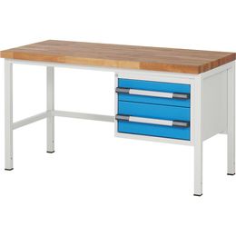 eurokraft pro Werkbank, Gestellbauweise Serie 8000, 2 Schubladen: 1 x 150 mm, 1 x 210 mm, BxT 1500 x 700 mm