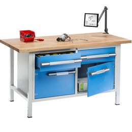eurokraft pro Werkbank, Gestellbauweise Serie 8000, 3 Schubladen 180 mm, 1 T&uuml;r 540 mm, BxT 1500 x 900 mm