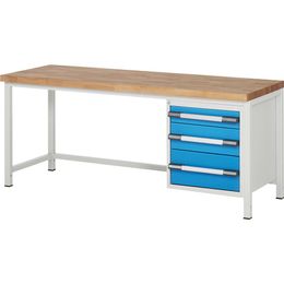 eurokraft pro Werkbank, Gestellbauweise Serie 8000, 3 Schubladen: 1 x 120, 1 x 180, 1 x 240 mm, BxT 2000 x 700 mm