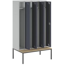 eurokraft pro Spind Bremen Sitzbank, 4 Abteile, Türen anthrazitgrau, Breite 1200 mm
