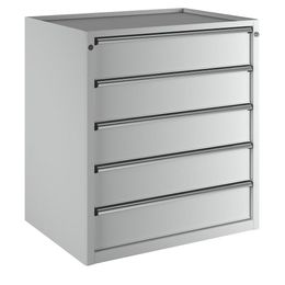 ANKE Schubladenschrank, BxT 910 x 675 mm, Schubladentraglast 200 kg, 5 Schubladen, H&ouml;he 980 mm, Front lichtgrau