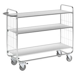 Kongamek Verzinkter Etagenwagen, 3 Böden, LxBxH 1395 x 470 x 1120 mm, 4 Rollen, 2 feststellbar