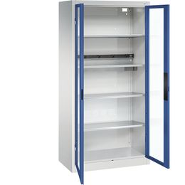 C+P Akku-Ladeschrank BASIC, mit Sichtfenstert&uuml;ren, lichtgrau / enzianblau