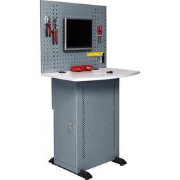 eurokraft basic Computerschrank, mit Arbeitsplatte und Lochwand, blaugrau