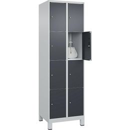 C+P 4er-Schlie&szlig;fachschrank Classic PLUS, 2 Abteile, lichtgrau / grau, B 600 mm, 8 F&auml;cher, mit F&uuml;&szlig;en