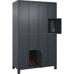 C+P 4er-Schlie&szlig;fachschrank Classic PLUS, 4 Abteile, grau, B 1200 mm, 16 F&auml;cher, mit F&uuml;&szlig;en