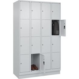 C+P 4er-Schlie&szlig;fachschrank Classic PLUS, 4 Abteile, lichtgrau, B 1200 mm, 16 F&auml;cher, mit Bodensockel