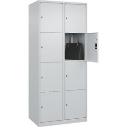 C+P 4er-Schlie&szlig;fachschrank Classic PLUS, 2 Abteile, lichtgrau, B 800 mm, 8 F&auml;cher, mit Bodengleitern