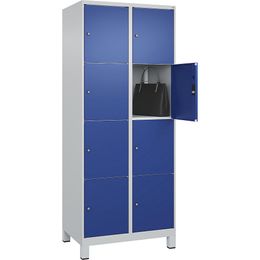 C+P 4er-Schlie&szlig;fachschrank Classic PLUS, 2 Abteile, lichtgrau / enzianblau, B 800 mm, 8 F&auml;cher, mit F&uuml;&szlig;en