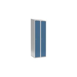 Spind Fydor, 2 Abteile, lichtgrau / brillantblau, B 600 mm, 2 Abteile, schr&auml;ge Dachform, Zylinderschloss kaiserkraft