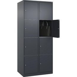 C+P 4er-Schlie&szlig;fachschrank Classic PLUS, 2 Abteile, grau, B 800 mm, 8 F&auml;cher, mit Bodengleitern