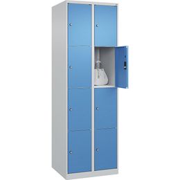 C+P 4er-Schlie&szlig;fachschrank Classic PLUS, 2 Abteile, lichtgrau / lichtblau, B 600 mm, 8 F&auml;cher, mit Bodengleitern
