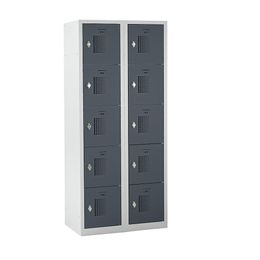 eurokraft basic 5er-Schlie&szlig;fachschrank Amsterdam, 2 Abteile, lichtgrau / basaltgrau, B 800 mm, 10 F&auml;cher, Drehriegel