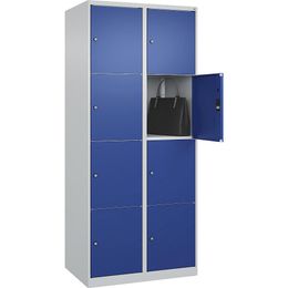 C+P 4er-Schlie&szlig;fachschrank Classic PLUS, 2 Abteile, lichtgrau / enzianblau, B 800 mm, 8 F&auml;cher, mit Bodengleitern