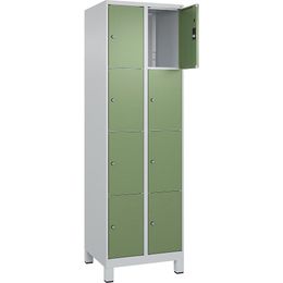 C+P 4er-Schlie&szlig;fachschrank Classic PLUS, 2 Abteile, lichtgrau / resedagr&uuml;n, B 600 mm, 8 F&auml;cher, mit F&uuml;&szlig;en
