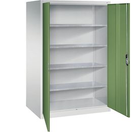 C+P Werkstatt-Fl&uuml;gelt&uuml;rschrank, HxBxT 1950 x 1200 x 800 mm, lichtgrau / resedagr&uuml;n