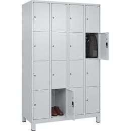 C+P 4er-Schlie&szlig;fachschrank Classic PLUS, 4 Abteile, lichtgrau, B 1200 mm, 16 F&auml;cher, mit F&uuml;&szlig;en