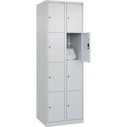 C+P 4er-Schlie&szlig;fachschrank Classic PLUS, 2 Abteile, lichtgrau, B 600 mm, 8 F&auml;cher, mit Bodengleitern