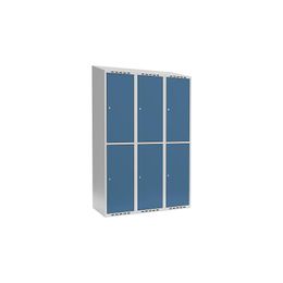 Doppelstock-Spind Fydor, 3 Abteile, lichtgrau / brillantblau, B 1200 mm, 3 Abteile, schr&auml;ge Dachform, Zylinderschloss kaiserkraft