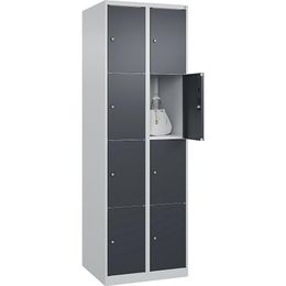 C+P 4er-Schlie&szlig;fachschrank Classic PLUS, 2 Abteile, lichtgrau / grau, B 600 mm, 8 F&auml;cher, mit Bodengleitern