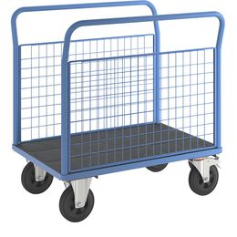 eurokraft pro Plattformwagen, 2 Gitter-Seitenw&auml;nde, LxB 1050 x 700 mm, Vollgummireifen