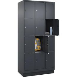 C+P 4er-Schlie&szlig;fachschrank Classic PLUS, 3 Abteile, grau, B 900 mm, 12 F&auml;cher, mit Bodensockel