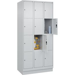 C+P 4er-Schlie&szlig;fachschrank Classic PLUS, 3 Abteile, lichtgrau, B 900 mm, 12 F&auml;cher, mit Bodensockel