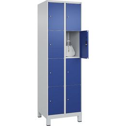 C+P 4er-Schlie&szlig;fachschrank Classic PLUS, 2 Abteile, lichtgrau / enzianblau, B 600 mm, 8 F&auml;cher, mit F&uuml;&szlig;en