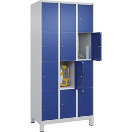C+P 4er-Schlie&szlig;fachschrank Classic PLUS, 3 Abteile, lichtgrau / enzianblau, B 900 mm, 12 F&auml;cher, mit F&uuml;&szlig;en