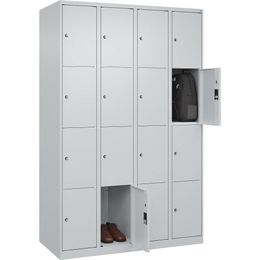 C+P 4er-Schlie&szlig;fachschrank Classic PLUS, 4 Abteile, lichtgrau, B 1200 mm, 16 F&auml;cher, mit Bodengleitern