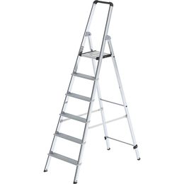 MUNK Alu-Stufenstehleiter, einseitig begehbar, mit ergonomisch geformtem Holm und Ablageschale, 6 Stufen