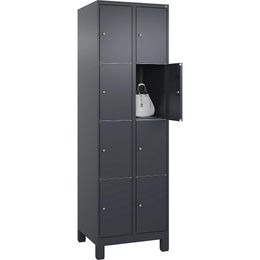 C+P 4er-Schlie&szlig;fachschrank Classic PLUS, 2 Abteile, grau, B 600 mm, 8 F&auml;cher, mit F&uuml;&szlig;en