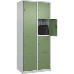 C+P 4er-Schlie&szlig;fachschrank Classic PLUS, 2 Abteile, lichtgrau / resedagr&uuml;n, B 800 mm, 8 F&auml;cher, mit Bodengleitern